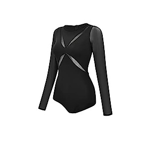 Dance Elite - Pixen - Long Sleeved Leotard for Women with X Slat design. Leotards for Women Dance Fashion (Adult L, Black)