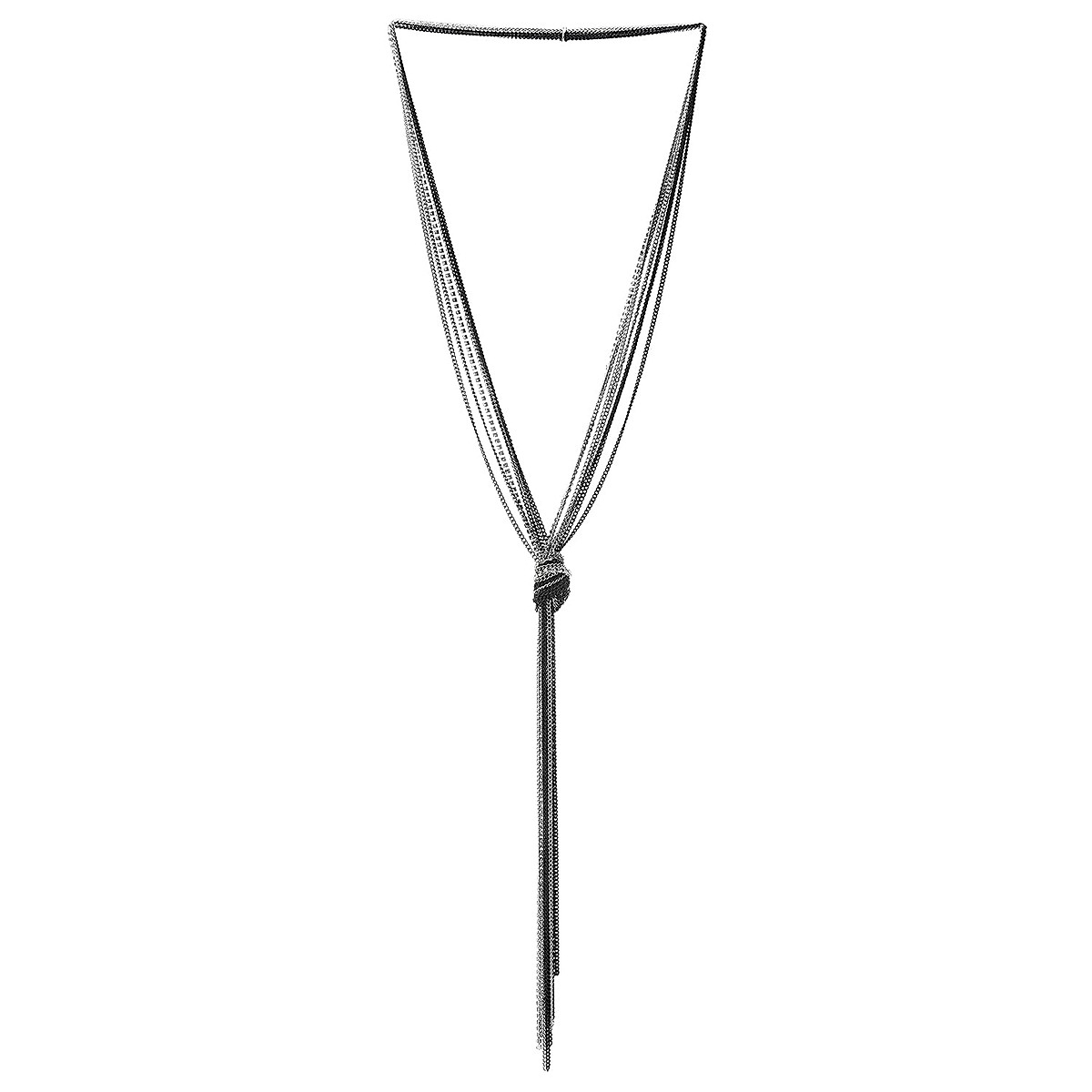 COOLSTEELANDBEYOND Chic Silver Black Lariat Necklace Tassel Pendant with Rhinestones, Multi-strand Long Chains Y-Shape
