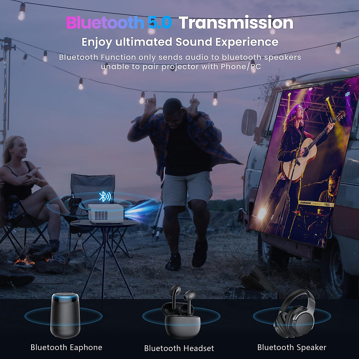 1080P HD Projector, WiFi Projector Bluetooth Projector, FANGOR 230" Portable Movie Projector with Tripod, Home Theater Video Projector Compatible with HDMI, VGA, USB, Laptop, iOS & Android Smartphone