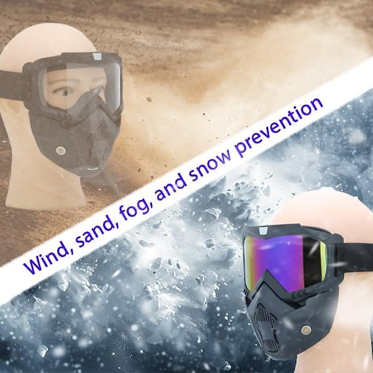 Motorcycle Goggles Dirt Bike ATV Motocross Anti-UV Adjustable Riding Offroad Protective Combat Tactical Military Clear Glasseswith Removable Face Mask Men Women