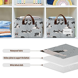 Exnundod Storage Bins Boston Terrier Pattern Collapsible Shelf Basket with Handles Yoga Dog Closet Organizers and Storage Bins with Metal Frames for Bedroom, Living Room Dorm,1PC
