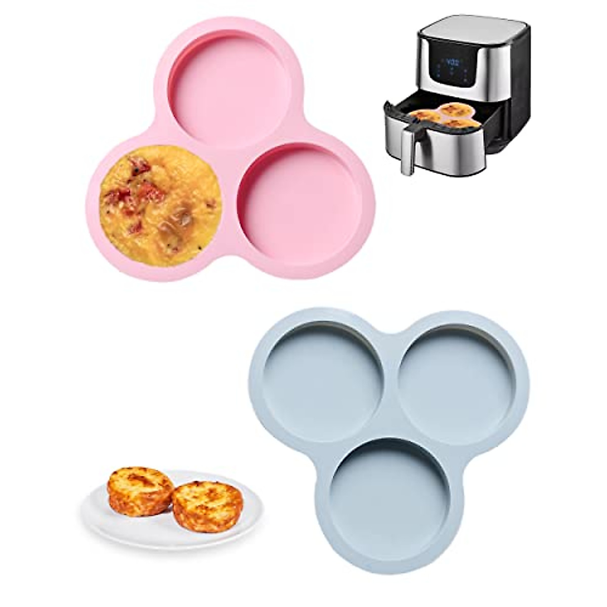 Forinces 2 Pcs Air Fryer Silicone Egg Molds for Egg Bites, Muffin Top, Breakfast Sandwiches, Hamburger Buns, Non-Stick Air Fryer Baking Pan Air Fryer Accessories