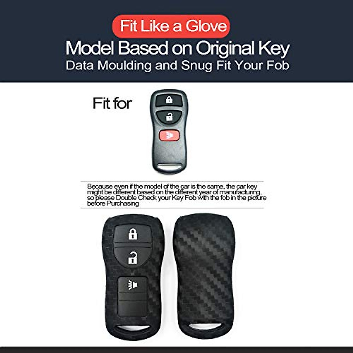 2pcs Compatible with Nissan 3 Button Smart Key Fob Carbon Fiber Looks Silicone Case Key Fob Cover for 2002-2017 Nissan Pathfinder Quest Sentra Xterra X-Trail Altima Armada Frontier, Infiniti FX35 45