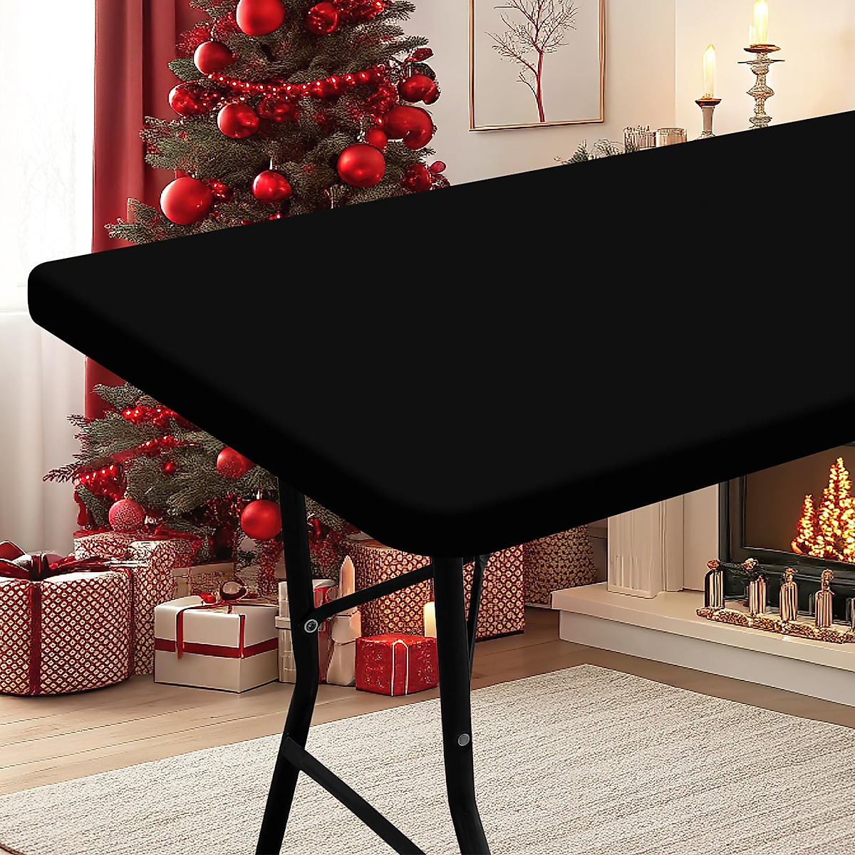 Smiry Rectangle Picnic Table Cloth, Waterproof Elastic Fitted Tablecloths for 6 Foot Tables, Washable Polyester Table Cover for Camping, Indoor and Outdoor (Black, 30"x72")