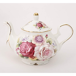 ufengke 15 Piece European Ceramic Tea Sets,Bone China Coffee Set with Metal Holder,Colorful Rose Painting Pumpkin Coffee Tea Pot