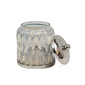 nu steel GLA330-1 Glacier Q tip Holder, Bathroom Vanity Glass Storage Organiser Canister, Apothecary Jar Swabs, Round Cotton Balls, Rainbow Lustre Finish