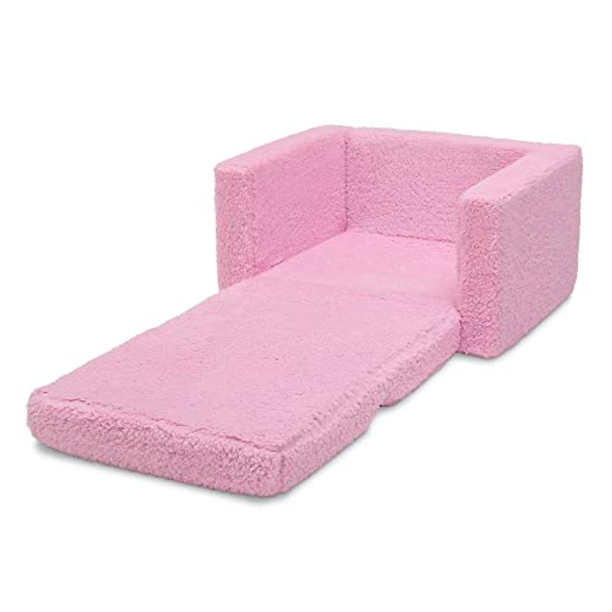 Delta Children Cozee Flip-Out Sherpa 2-in-1 Convertible Chair to Lounger for Kids, Pink
