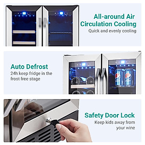 NovaVale Wine and Beverage Refrigerator, 24 Inch Dual Zone Wine Cooler with Glass Door Hold 21 Bottles and 88 Cans, Built in or Under Counter Wine Fridge with 2 Safety Locks and Digital Touch Control