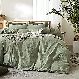 Modern Style Sage Green Duvet Cover Queen Size 100% Washed Cotton Light Green Bedding Sets Hotel Quality Solid Color Comforter Cover 1 Queen Duvet Cover with 2 Pillowcases Green Bedding Cover Set