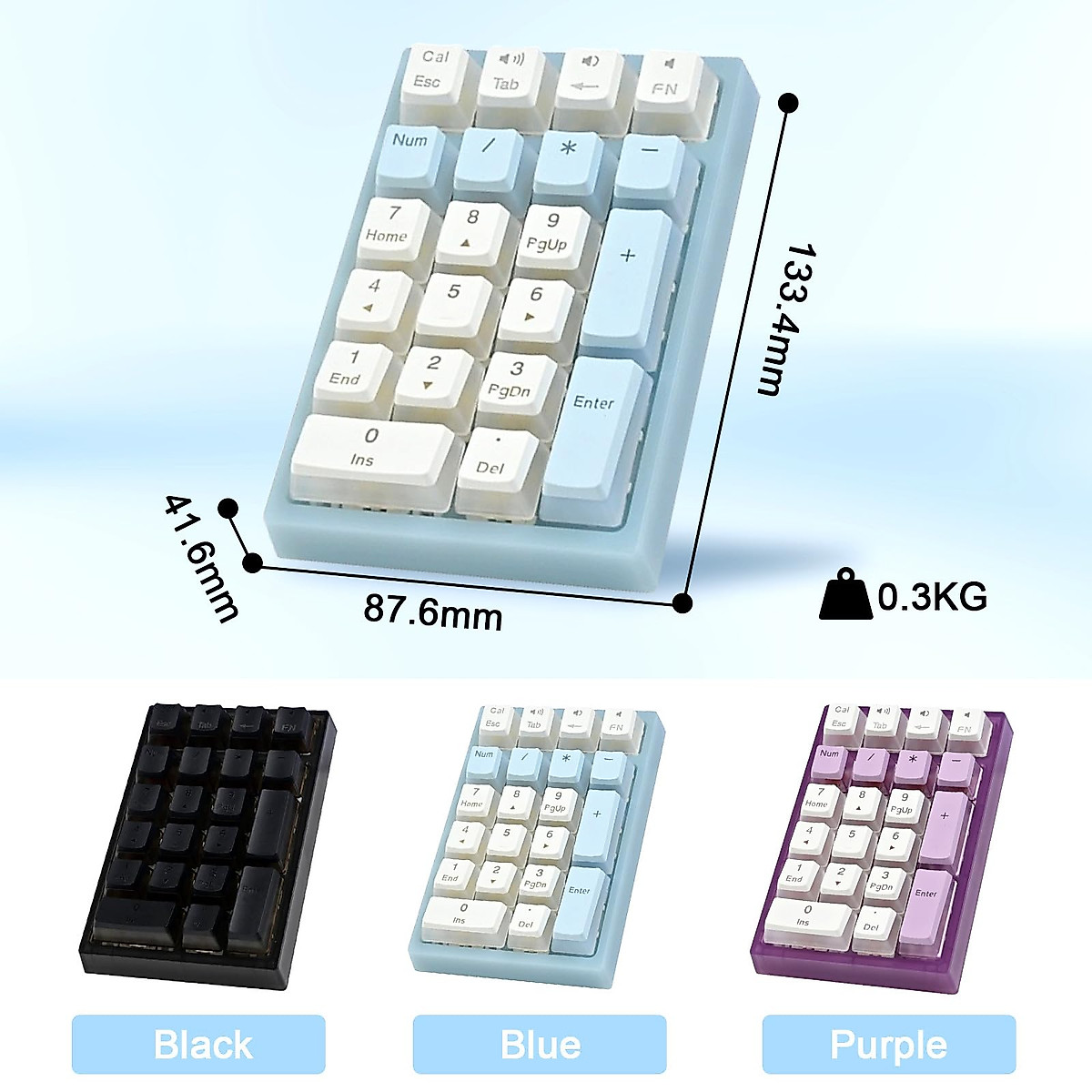 BOYI TD21 HotSwap Mechanical Numeric Keypads,21 Keys Mini Numpad Portable Keypad BT5.0/2.4G/Wired Keyboard RGB Number Pad Wireless Numeric Keypad(Blue Color with OEM Profile Pudding Keycaps)
