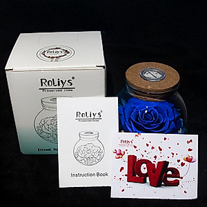roliys Preserved Real Roses with Colorful Mood Light Wishing Bottle, Eternal Rose，Never Withered Flowers, Table Decor,Christmas Anniversary Valentine's, Blue 4.3inch, 1pcs