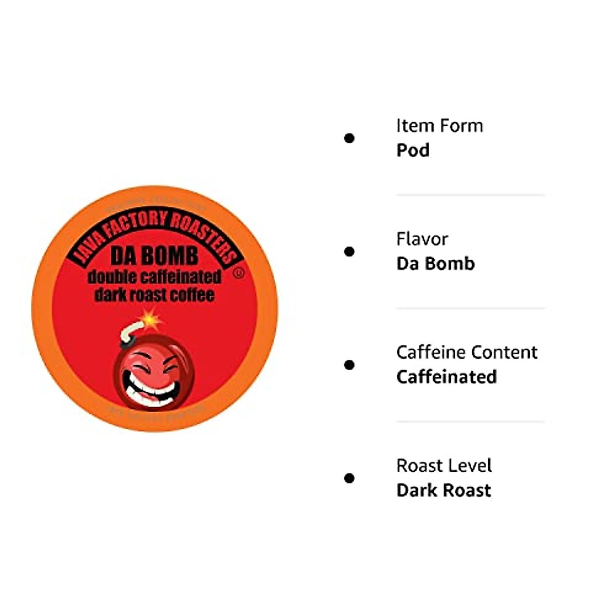 Java Factory High Caffeine Coffee Pods, Da Bomb Dark Roast, 40 Count - Compatible with K Cup Brewers 2.0, Extra Caffeine for a Strong Start to Your Day