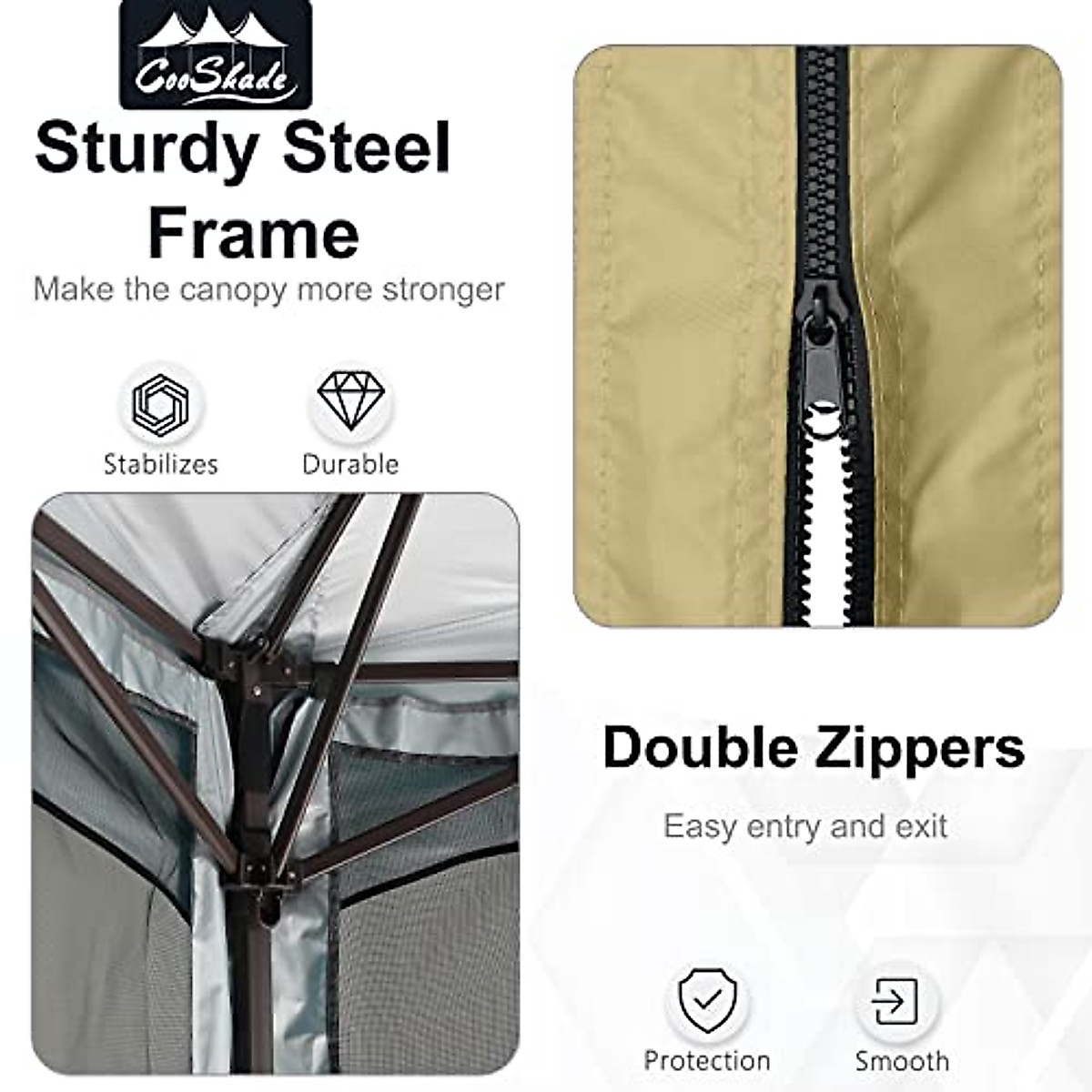 COOSHADE Pop Up Gazebo 6 Sided Screened Canopy Tent Outdoor Screen House(Beige)