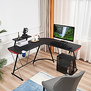 LAZYLAND L Shaped Gaming Desk, 50" Home Office Desk, Office Writing Workstation with Headphone Stand and Cup Holder for Game Player,Office Worker