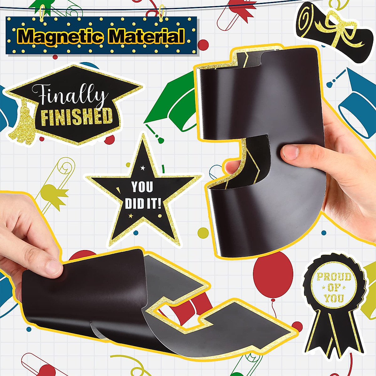 Graduation Car Magnets 12 Pcs 2023 Congrats Grad Garage Door Magnets Decoration Black and Gold 2023 Graduation Car Blackboard Magnets for Graduation Party Decoration Supplies