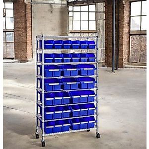 Heavy Duty Commercial Steel Wire Bin Storage Rack, Mobile, 24 Bins (Blue, 1 Pack)