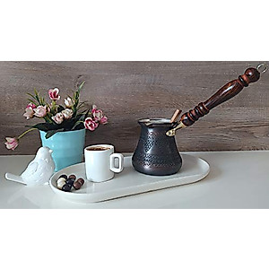 DEDE Copper - PCZ Series (Large-14fl.oz) - Thickest Solid Copper Engraved/Hammered Turkish Greek Arabic Coffee Pot with Wooden Handle, Stovetop Coffee Maker Cezve Jezve Jazva Ibrik Briki (Antique)