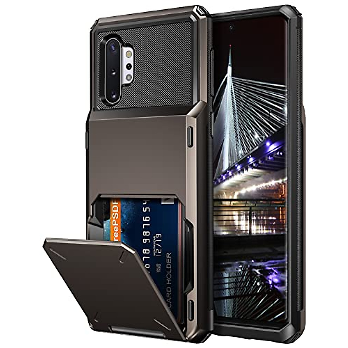 Vofolen Case for Galaxy Note 10+ 10 Plus Case Wallet 4-Slot Pocket ID Card Holder Scratch Resistant Dual Layer Protective Bumper Rubber Armor Hard Shell Cover for Samsung Galaxy Note 10 Plus Gun Metal