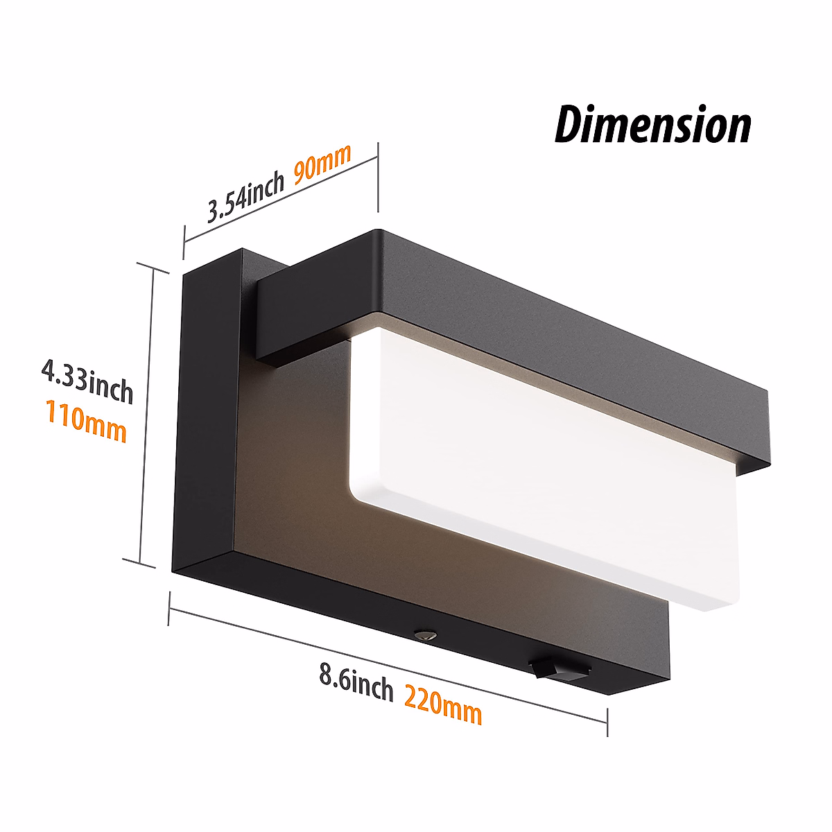 LIGHTINN Wall Sconce Black Wall Light with On/Off Switch 8 inch LED Wall Lamp Acrylic Lampshade 4000K Sconce Wall Lighting