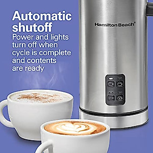 Hamilton Beach Electric Milk Frother & Warmer, Automatic Warm or Cold Foam, 5-10 oz., Create Café-Quality Coffee, Latte, Cappuccino, Frappe, Hot Chocolate, 4 Settings, Stainless Steel (43565C)