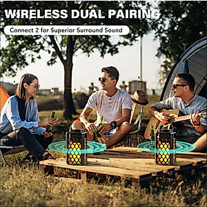 Outdoor Bluetooth Speaker,Wireless Bluetooth Speaker with Torch Light,IP65 Waterproof LED Flame Atmosphere Lantern Speaker for Party Garden Camping Patio Men Women Couples Dads Moms
