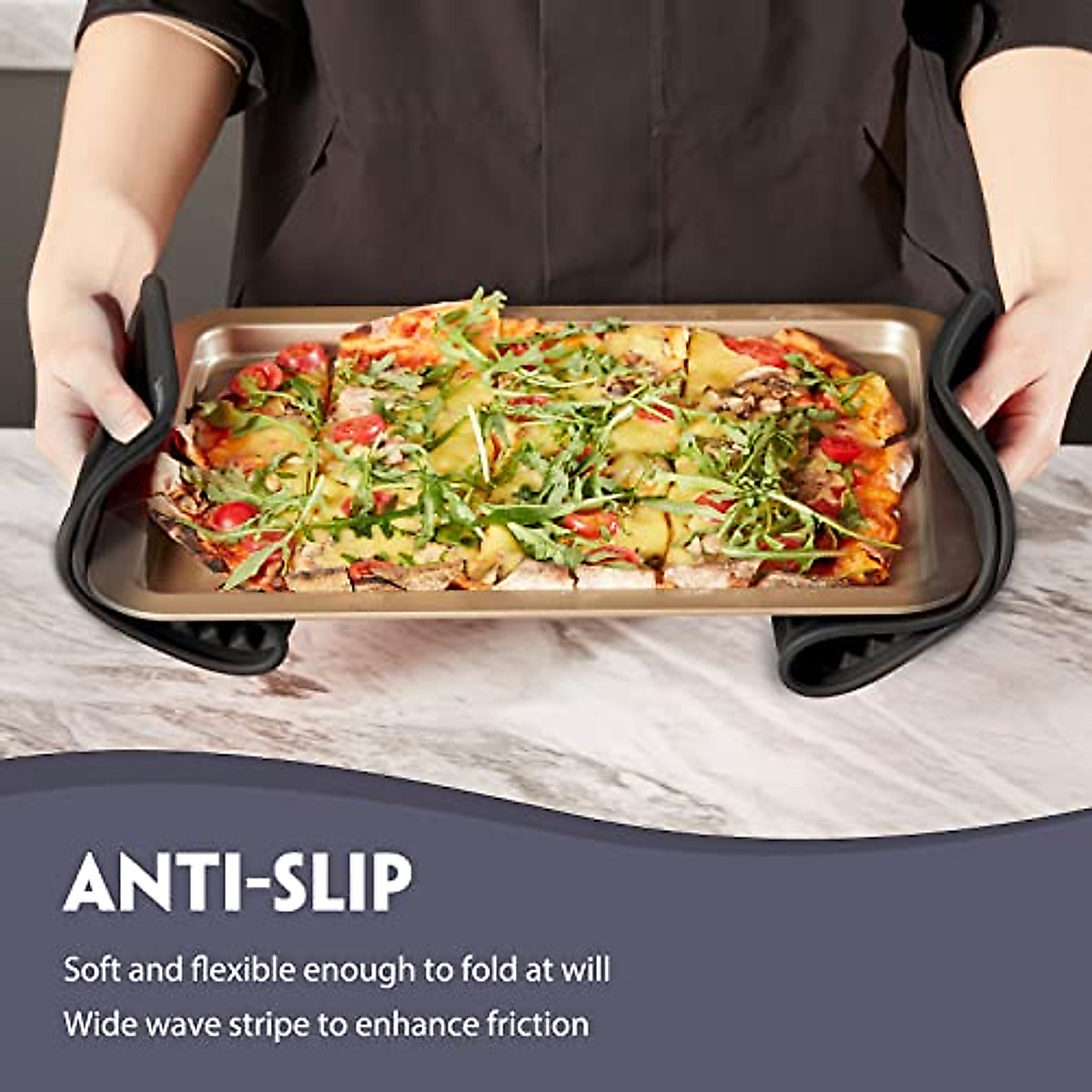 Silicone Trivets for Hot Dishes & Hot Pots and Pans -KITEXPERT Thick Hot Pads for Kitchen - Versatile Pot Holders & Heat Resistant Mats for Countertop - 2 Pack (Black)