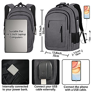 Wesoke Laptop Backpack for Men, 17.3 Inch Travel Backpacks BookBag with Laptop Compartment, Water Resistant Business Work Casual Computer Daypack with USB Charging/Headphone Port, Dark Grey