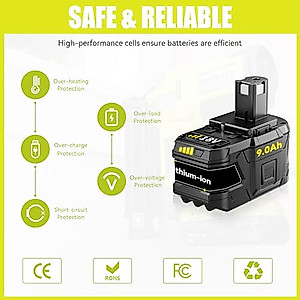 VANON Replacement for Ryobi 18V Battery 9.0Ah Lithium ion 18 Volt Batteries Replacement for Ryobi One 18V Cordless Tools P102 P107 P105 P104 P103 P108 1Pack.