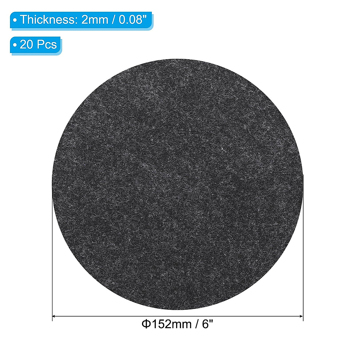 PATIKIL 6 Inch Diameter Lamp Base Felt, 20Pack 2mm Thickness Round Soft Adhesive Non-Slip Anti-Scratch Backed Felt for Lamp Furniture DIY Craft, Dark Grey