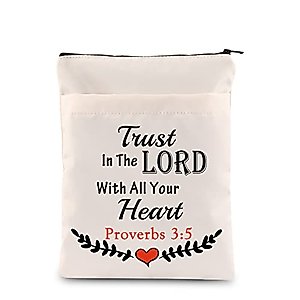 HOLLP Bible Verse Gift Religious Faith Book Cover Trust in The Lord with All Your Heart Proverbs 3:5 Waterproof Zipper Pouch Christmas Birthday Book Sleeve (Proverbs 3:5)