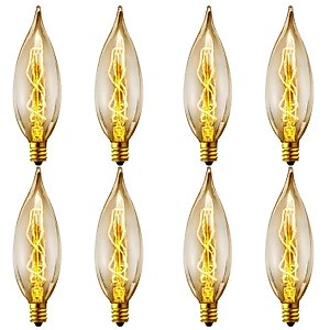 8-Pack Edison Vintage Incandescent Chandelier 40w, 280 Lumen Bent Flame Tip Bulb with Candelabra Base (E12) Home Light Fixtures Decorative, Dimmable, 8 Count (Pack of 1)