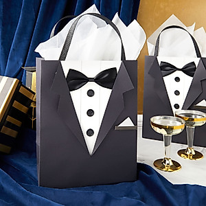 Tuxedo Gift Bag Set for Wedding Groomsman, Bachelor Party Favors (Black, 6 Pack)
