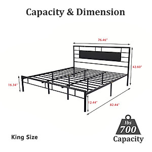AUFANK King Size Metal Platform Bed Frames with Headboard and Footboard with Storage No Box Spring Needed Easy Assembly Black