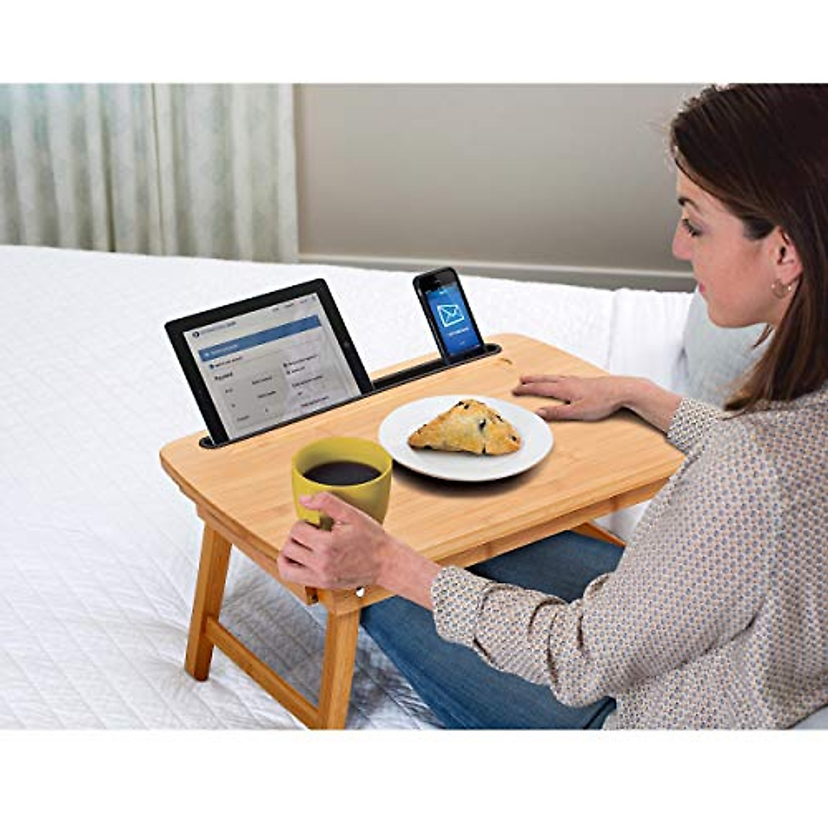 BIRDROCK HOME Portable Sit or Stand Desk with Storage Drawer and Media Slot | Folding Legs | Fits Laptops Up to 17" | 17" Tablet and Phone Slot | Smart Phones Up to 4" | Natural | Work from Home