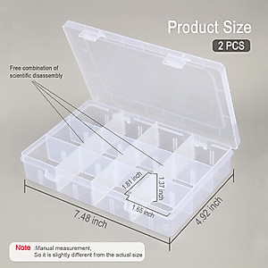 FICJEAD 2Pack 12 Grids Craft Organizers and Storage Bead Organizer Tackle Box Organizer with Adjustable Divider, Plastic, Clear
