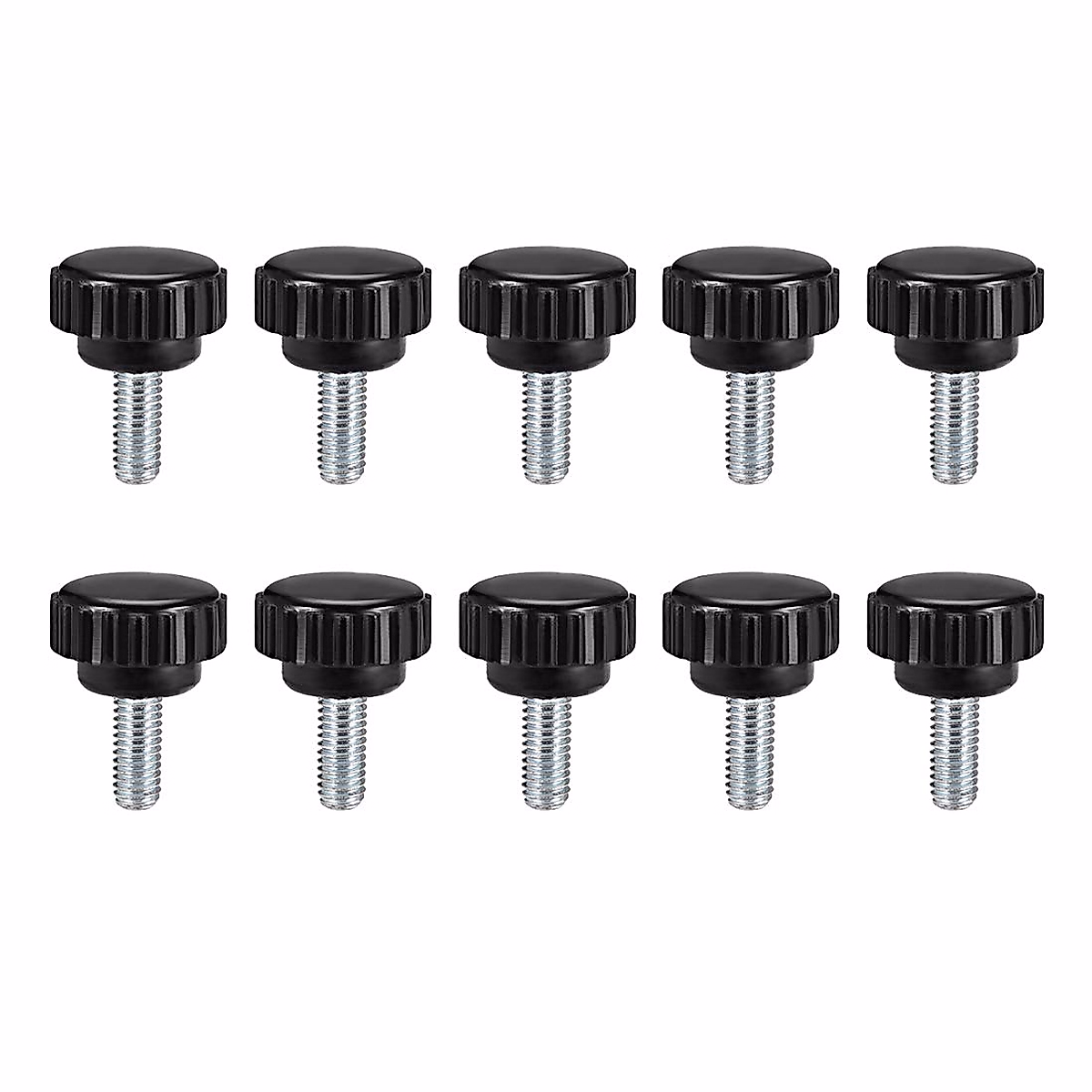 uxcell M6 x 10mm Metric Male Thread Knurled Clamping Knobs Grip Thumb Screw on Type Hand Clamping Handle Bolt with Plastic Knobs Black 10 Pcs
