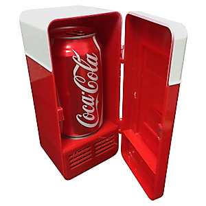 Coca Cola Single Can Cooler, Red, USB Powered Retro One Can Mini Fridge, Thermoelectric Cooler for Desk, Home, Office, Dorm, Unique Gift for Students or Office Workers