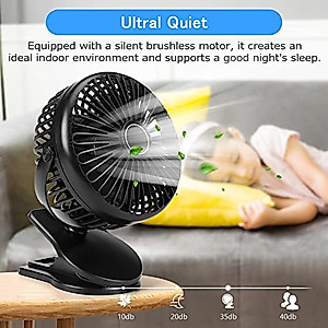 Clip Fan 5000mAh Rechargeable Battery Mini Fan with Clip on Fan Sturdy Clamp 3 Speeds Portable Tent Camping Fan Handheld Small Desk Desktop Table Fan for Travel Outdoor/Indoor Treadmill (Black)