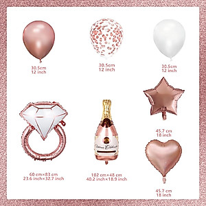 Bachelorette Party Decorations - Rose Gold Bride to be Decorations Wedding Whower Decorations Set Engagement Party with Foil Curtain ,Balloons, Photo Props, 92 Pcs Bridal Shower Decorations Supplies