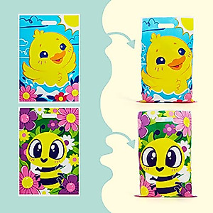 JOYIN 72 Pcs Easter Large Plastic Tote Bags, Easter Goodie Treat Gift Bags for Egg Hunt, Easter Kids Party Favor Party Supplies(Animals and Flowers)