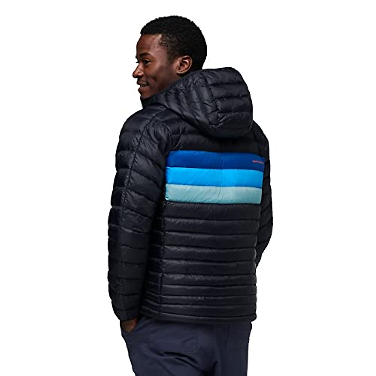 Cotopaxi Fuego Down Hooded Jacket - Men's Black & Pacific Stripes Medium