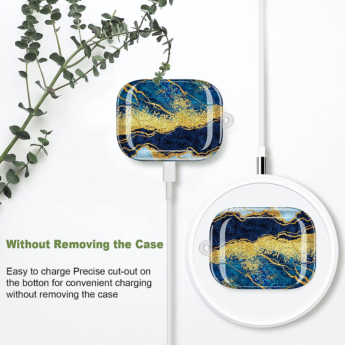 JIAXIUFEN Compatible with AirPods Pro Case Cover Gold Sparkle Glitter Marble Design Cute Full Protective Silicone TPU Skin Accessories for Women Girl Dark Blue