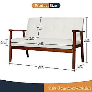 AODAILIHB Small Sofa Couch for Small Spaces, Mid Century Modern Couch Beige Loveseat Sofa for Living Room Teddy Fleece Love Seats with Solid Wood Arms 2 Seat Couches for Bedrooms Office (Beige)