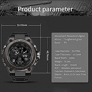 Yihou Men's Military Watch Outdoor Sports Electronic Watch Tactical Army Wristwatch LED Stopwatch Waterproof Digital Analog Watches