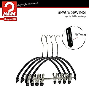 Mawa by Reston Lloyd European Non-Slip Metal Clothing Hanger, Smooth Shoulder Support & Adjustable Pant Clips, Set of 5, Black