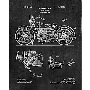 Motorcycle Patent Art Prints - Set of SIX 8"x10" - Wall Decor - Great Gift for Motorcycle Lovers - Chalkboard