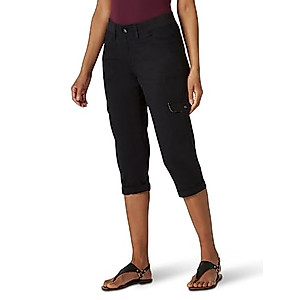 Lee Women's Relaxed Fit Austyn Knit Waist Cargo Capri Pant, Black, 12