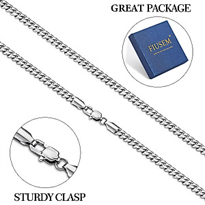 Fiusem Silver Tone Cuban Link Chain for Men, 4mm Mens Chain Necklaces, Miami Cuban Chain Necklace for Men Women 20 Inch