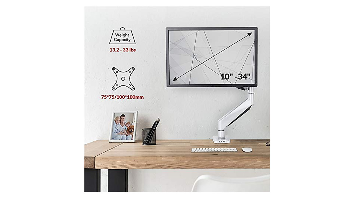 Loctek Heavy Duty Gas Spring Monitor Arm | Ergonomic Desk Mount