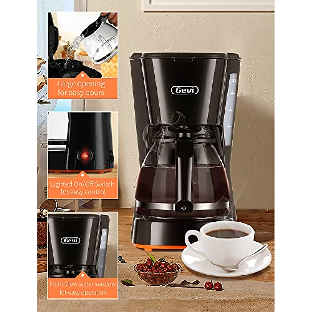 Gevi 5 Cups Small Coffee Maker, Compact Coffee Machine with Reusable Filter, Warming Plate and Coffee Pot for Home and Office